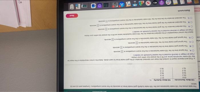Solved The table shows the 100 meter backstroke and the | Chegg.com