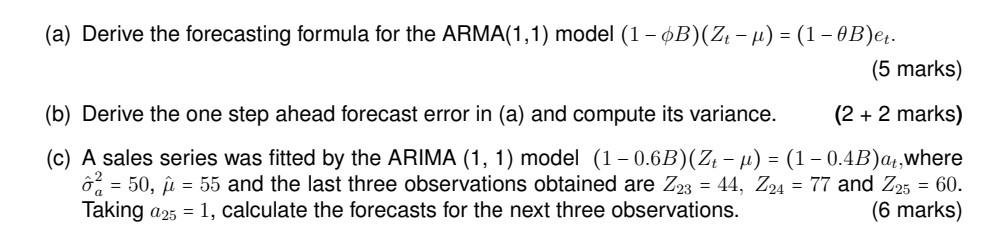 Solved (a) Derive the forecasting formula for the ARMA (1,1) | Chegg.com