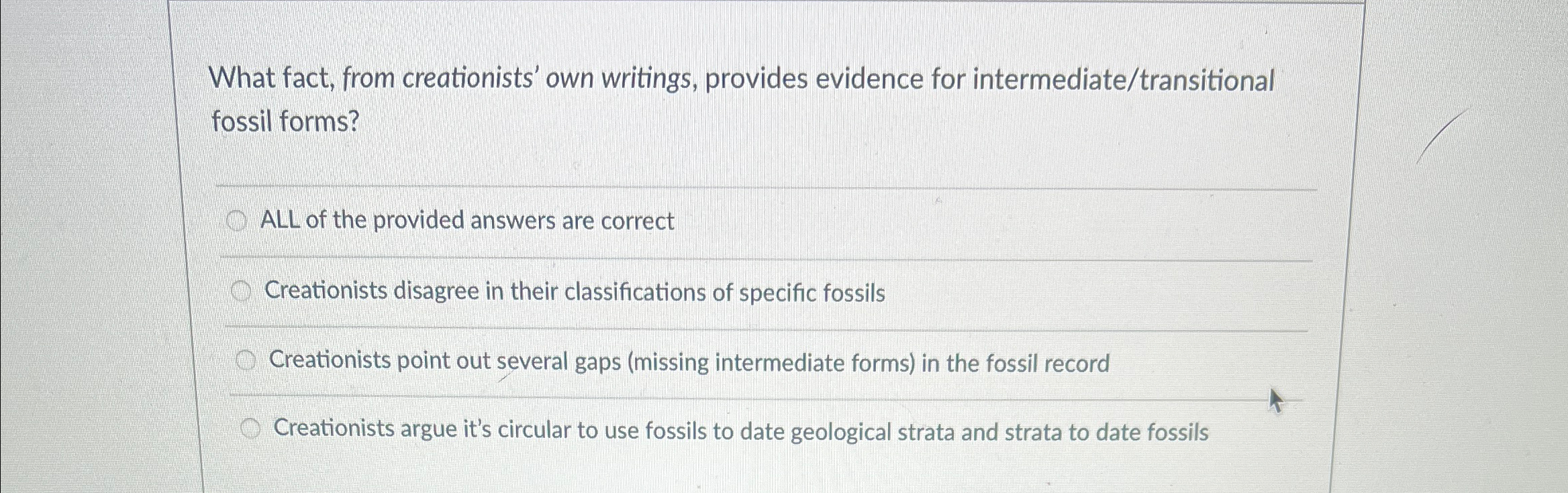 Solved What fact, from creationists' own writings, provides | Chegg.com