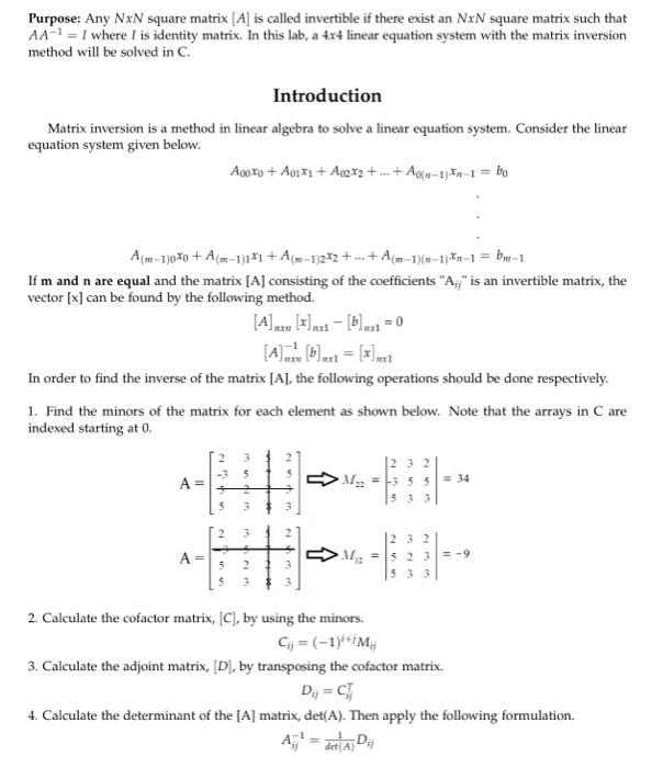 Solved Purpose: Any NxN square matrix (A is called | Chegg.com