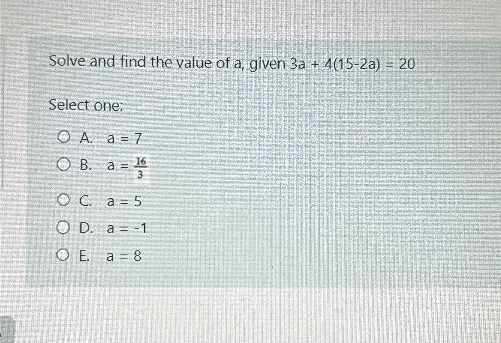 Solved Solve and find the value of a, ﻿given | Chegg.com