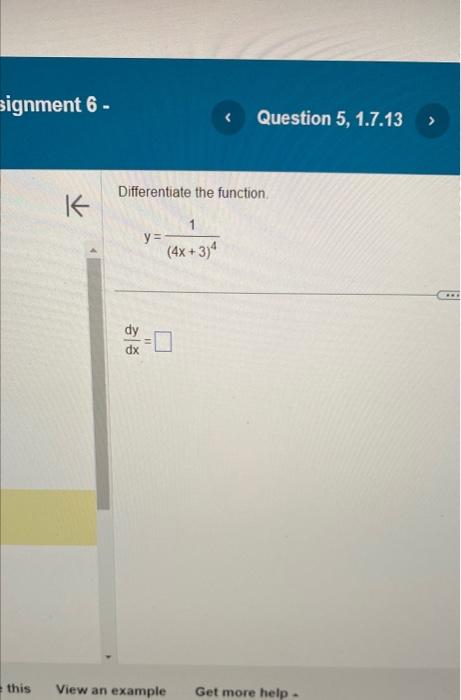Solved Differentiate the function. y=(4x+3)41 dxdy= | Chegg.com