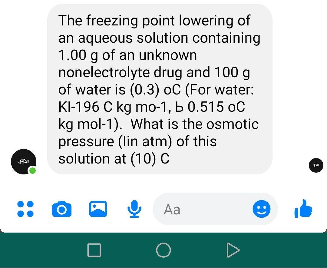 Solved The freezing point lowering of an aqueous solution | Chegg.com
