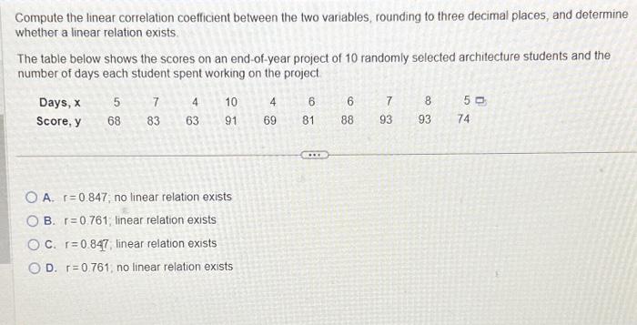 Solved Compute The Linear Correlation Coefficient Between 