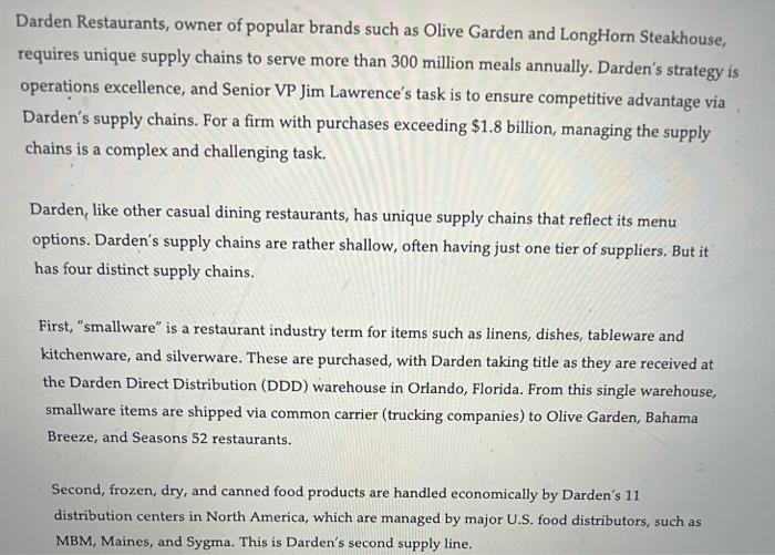 Solved Darden Restaurants, owner of popular brands such as | Chegg.com