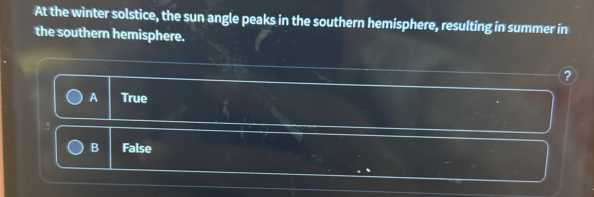 Solved At the winter solstice, the sun angle peaks in the | Chegg.com