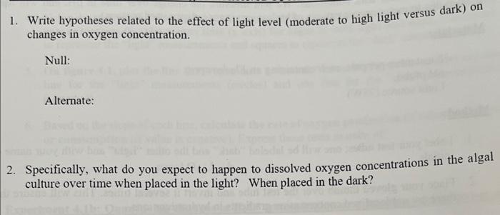 Solved 1. Write hypotheses related to the effect of light | Chegg.com