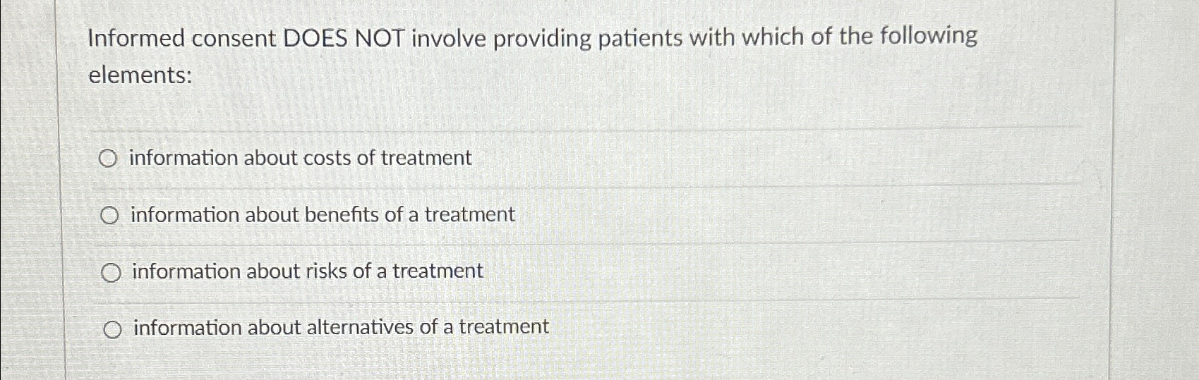 Solved Informed consent DOES NOT involve providing patients | Chegg.com