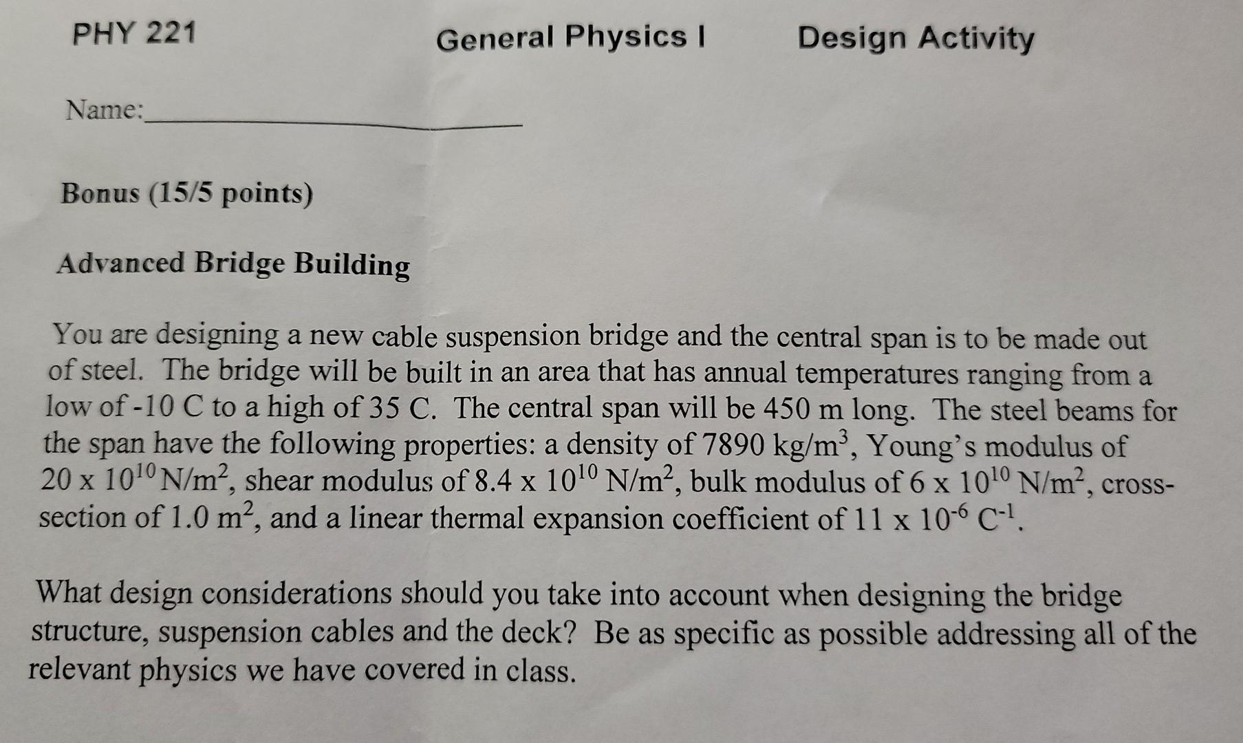 Solved PHY 221 General Physics | Design Activity Name: Bonus | Chegg.com