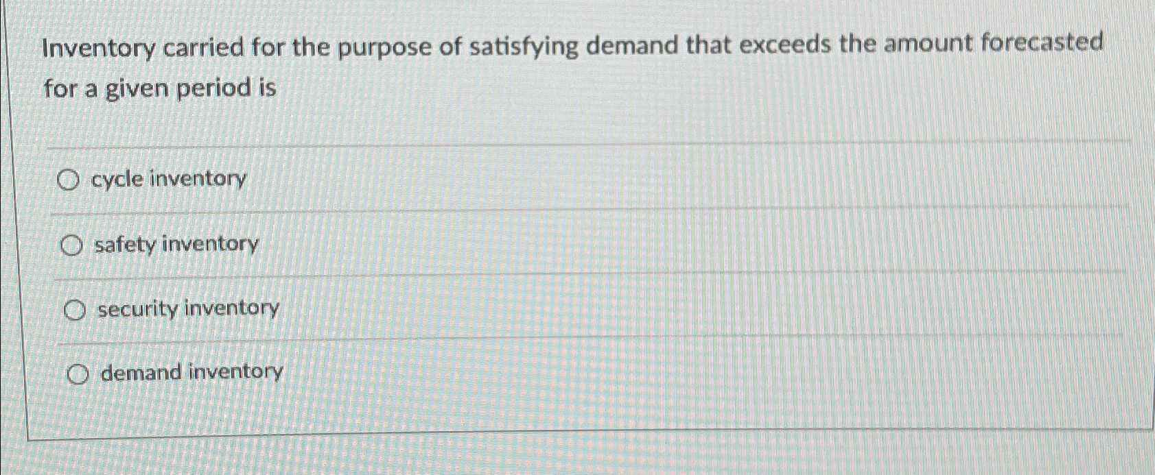 Solved Inventory carried for the purpose of satisfying | Chegg.com