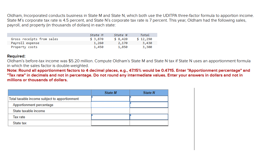 Solved Oldham, Incorporated conducts business in State M and | Chegg.com