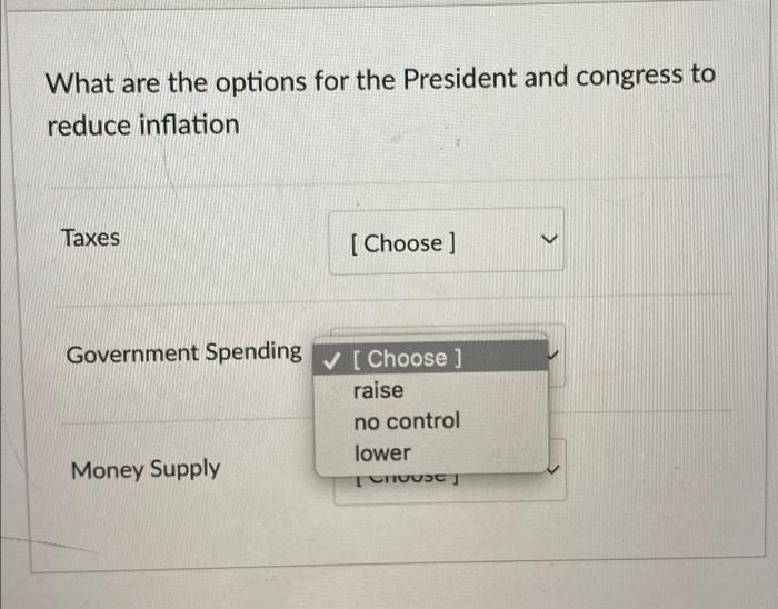 Solved What are the options for the President and congress | Chegg.com