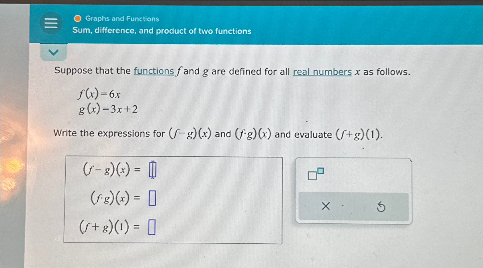 Solved Graphs and FunctionsSum, difference, and product of | Chegg.com