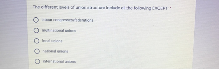 Solved The different levels of union structure include all | Chegg.com