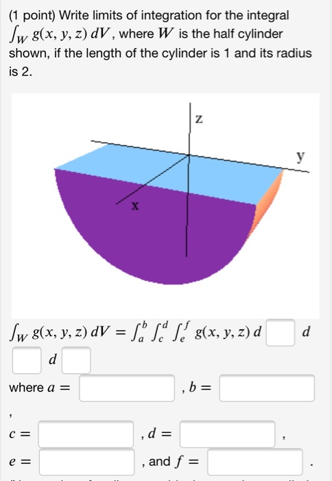 Solved (1 point) Write limits of integration for the | Chegg.com