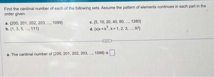 Solved Find the cardinal number of each of the following | Chegg.com