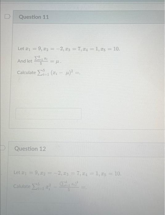 Solved et x1=9,x2=−2,x3=7,x4=1,x5=10. nd let 5∑i−15xi=μ. | Chegg.com