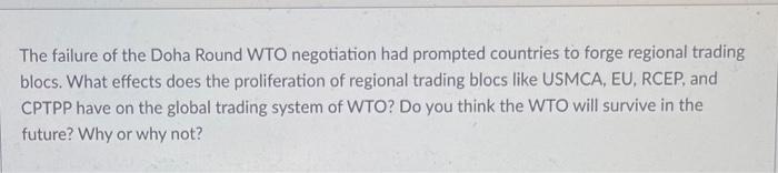The failure of the Doha Round WTO negotiation had | Chegg.com