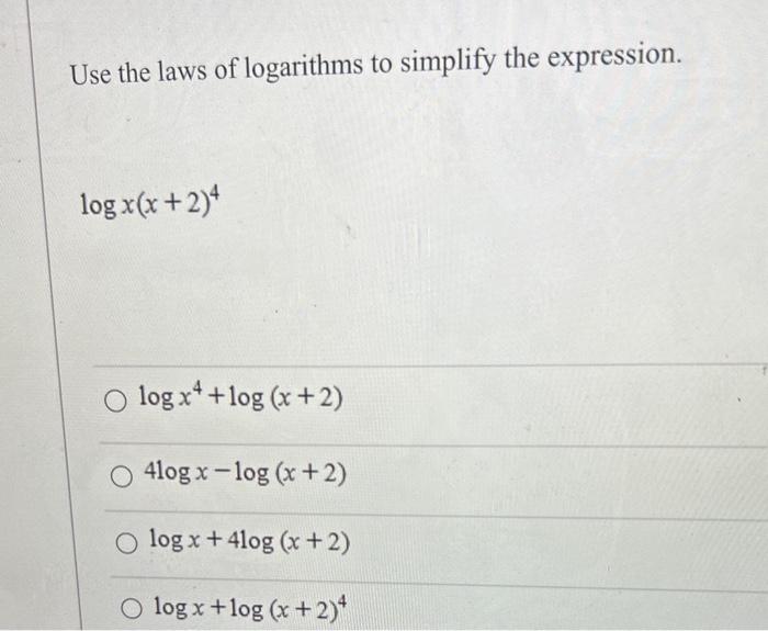 Solved Use the laws of logarithms to simplify the | Chegg.com