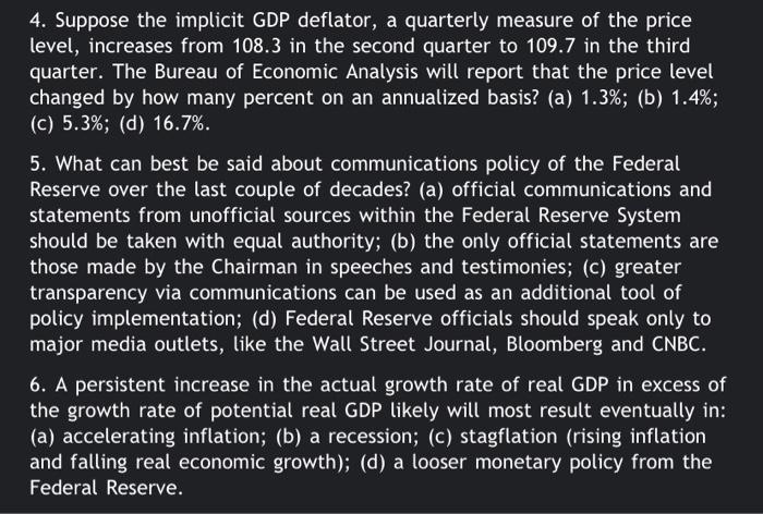 Solved 4. Suppose the implicit GDP deflator, a quarterly | Chegg.com