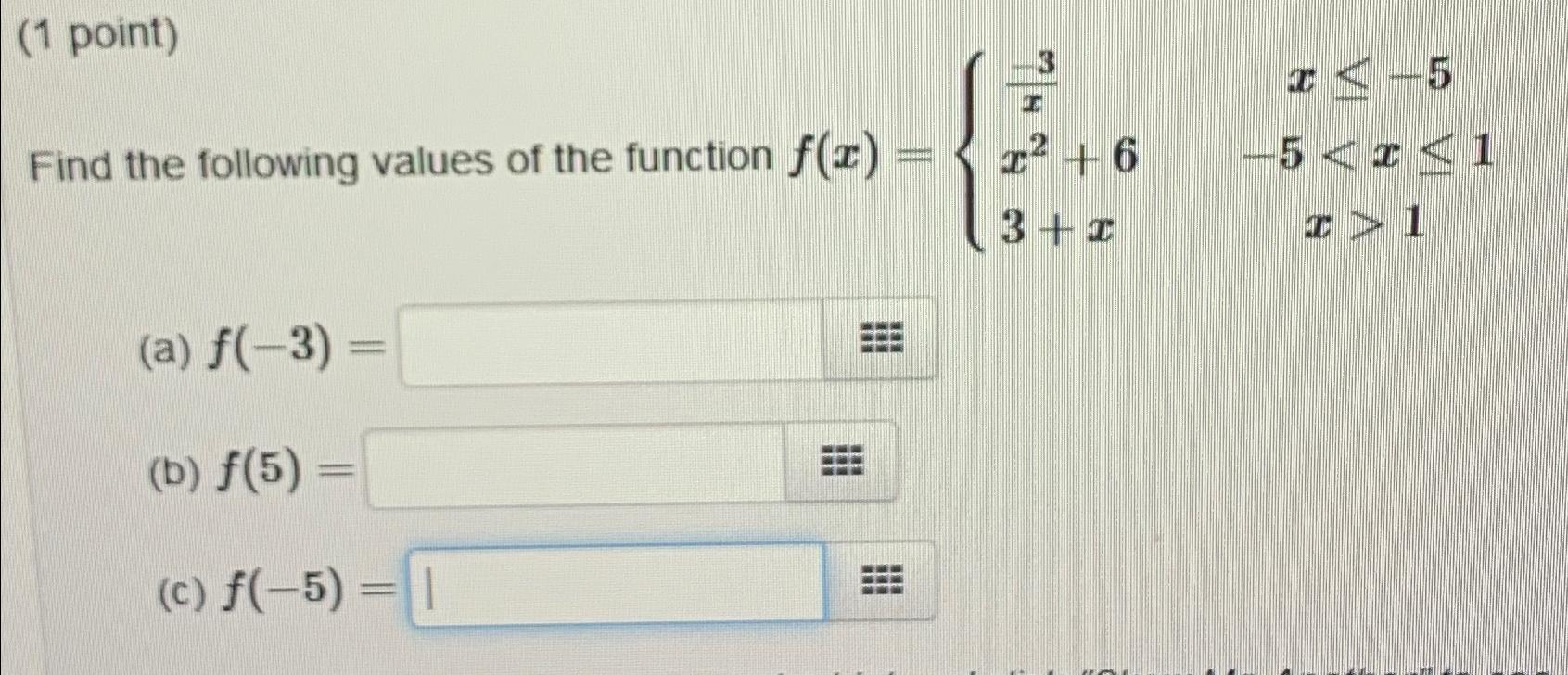Solved (1 ﻿point)Find the following values of the function | Chegg.com