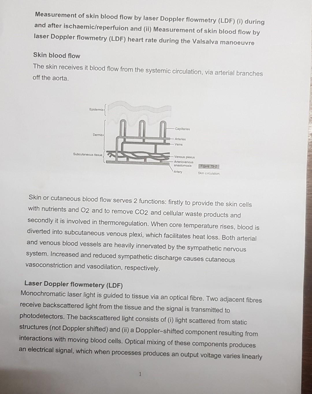 Measurement of skin blood flow by laser Doppler | Chegg.com