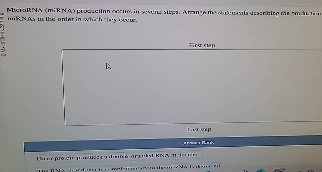 Solved MicroRNA (miRNA) ﻿production occurs in several steps. | Chegg.com