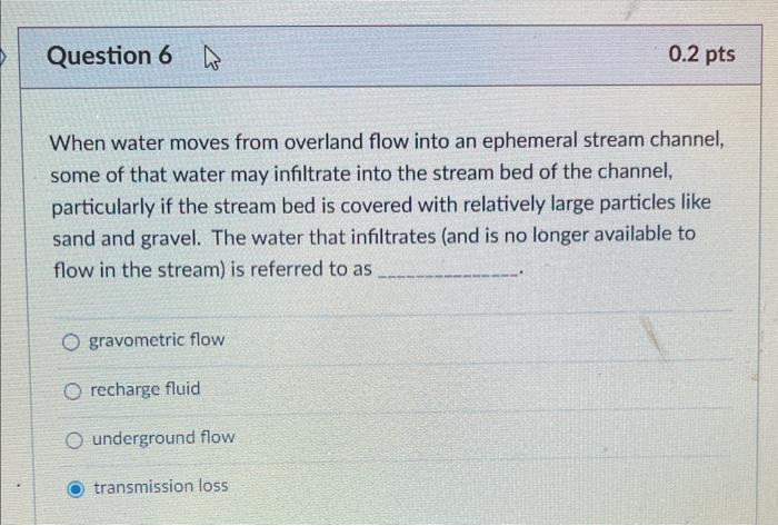 Solved When water moves from overland flow into an ephemeral | Chegg.com