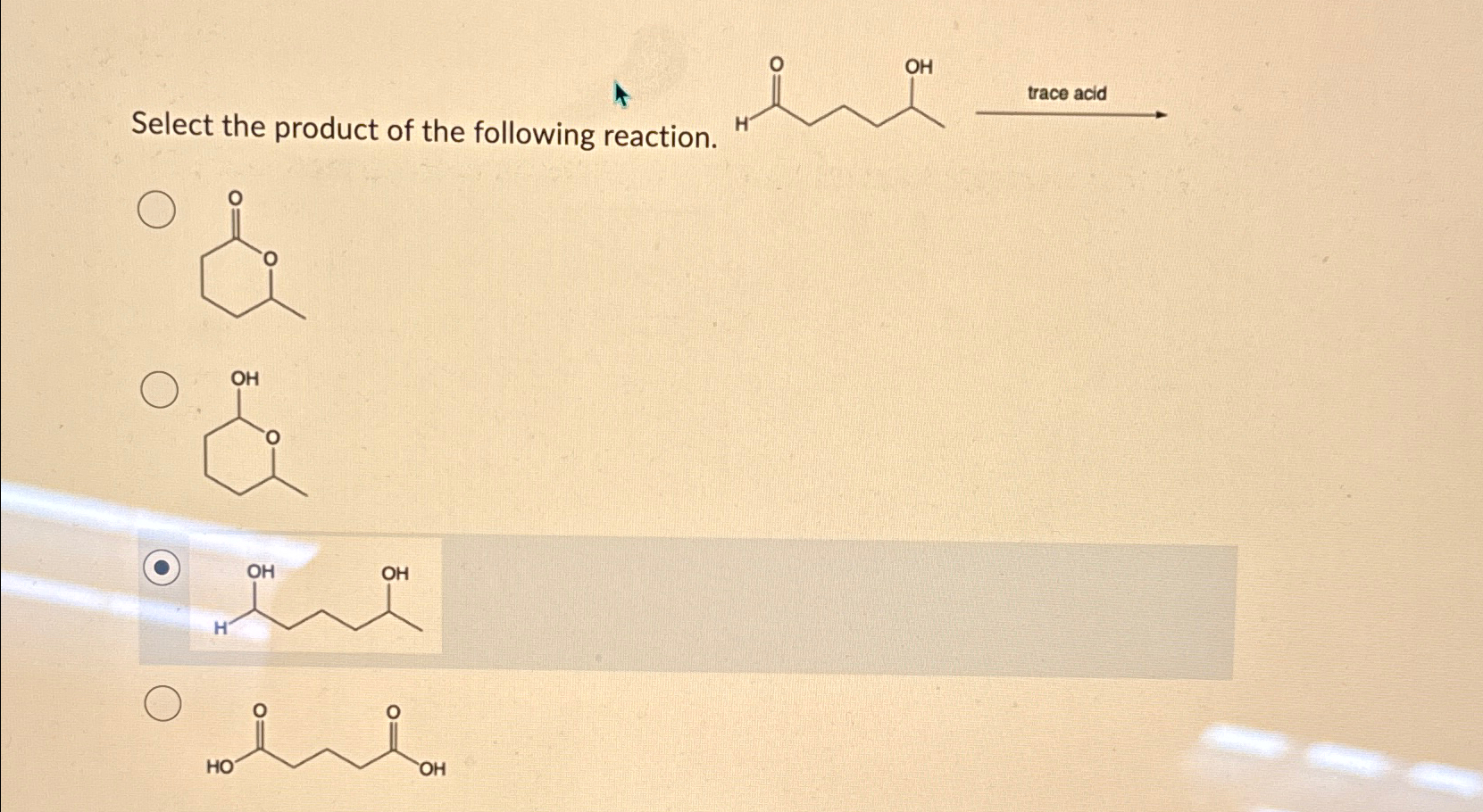 Solved Select the product of the following reaction. trace | Chegg.com