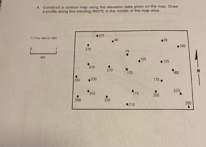 Solved 4. Construct a contour map using the elevation data | Chegg.com