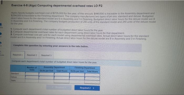 Solved Exercise 4-6 (Algo) Computing departmental overhead | Chegg.com
