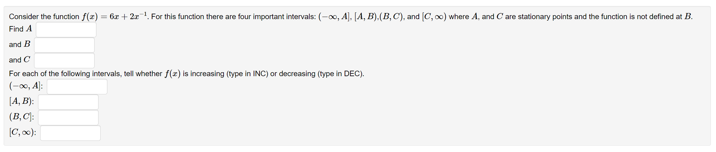 Solved Find Aand Band CFor each of the following intervals, | Chegg.com