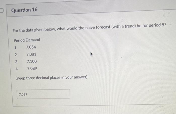 Solved For the data given below, what would the naive | Chegg.com