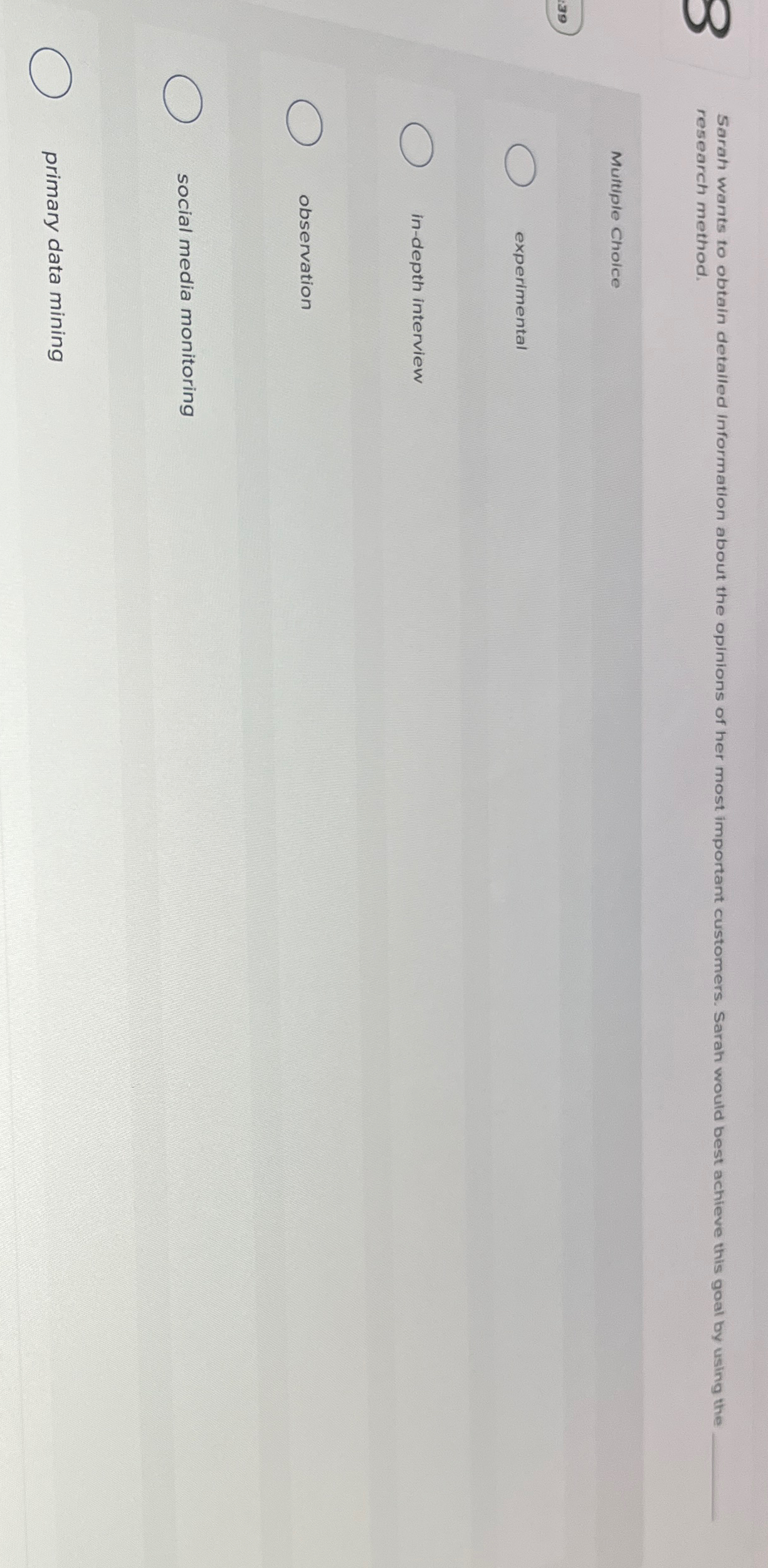 Solved research method.Muttiple Choiceexperimentalin-depth | Chegg.com