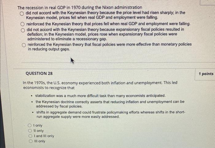 Solved The recession in real GDP in 1970 during the Nixon | Chegg.com