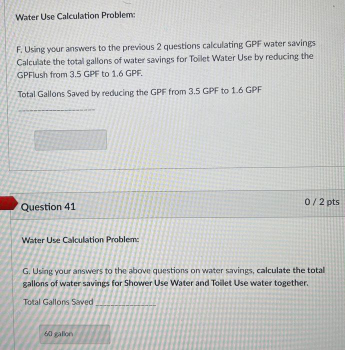Solved Water Use Calculation Problem: F. Using your answers | Chegg.com
