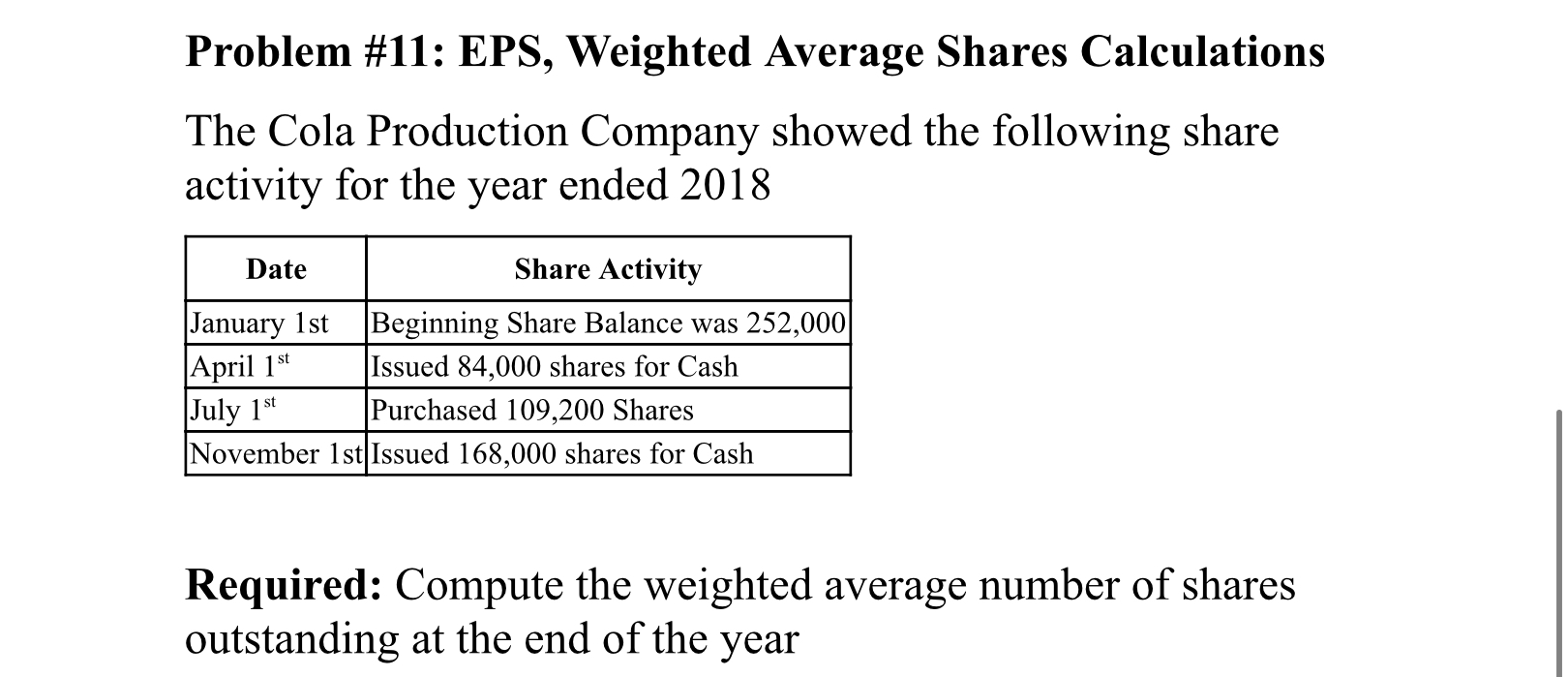 Solved Problem #11: EPS, Weighted Average Shares | Chegg.com