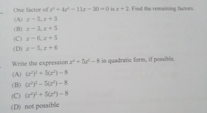 Solved One factor of x3+4x2-11x-30=0 ﻿is x+2. ﻿Find the | Chegg.com