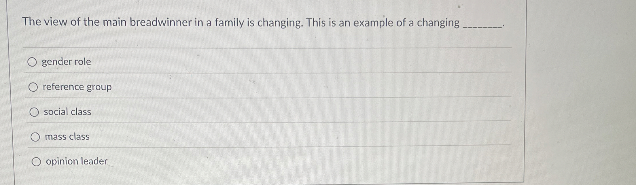 Solved The view of the main breadwinner in a family is | Chegg.com
