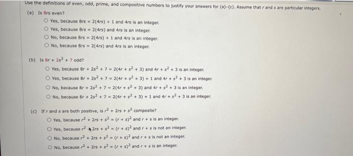 Solved Use the definitions of even, odd, prime, and | Chegg.com