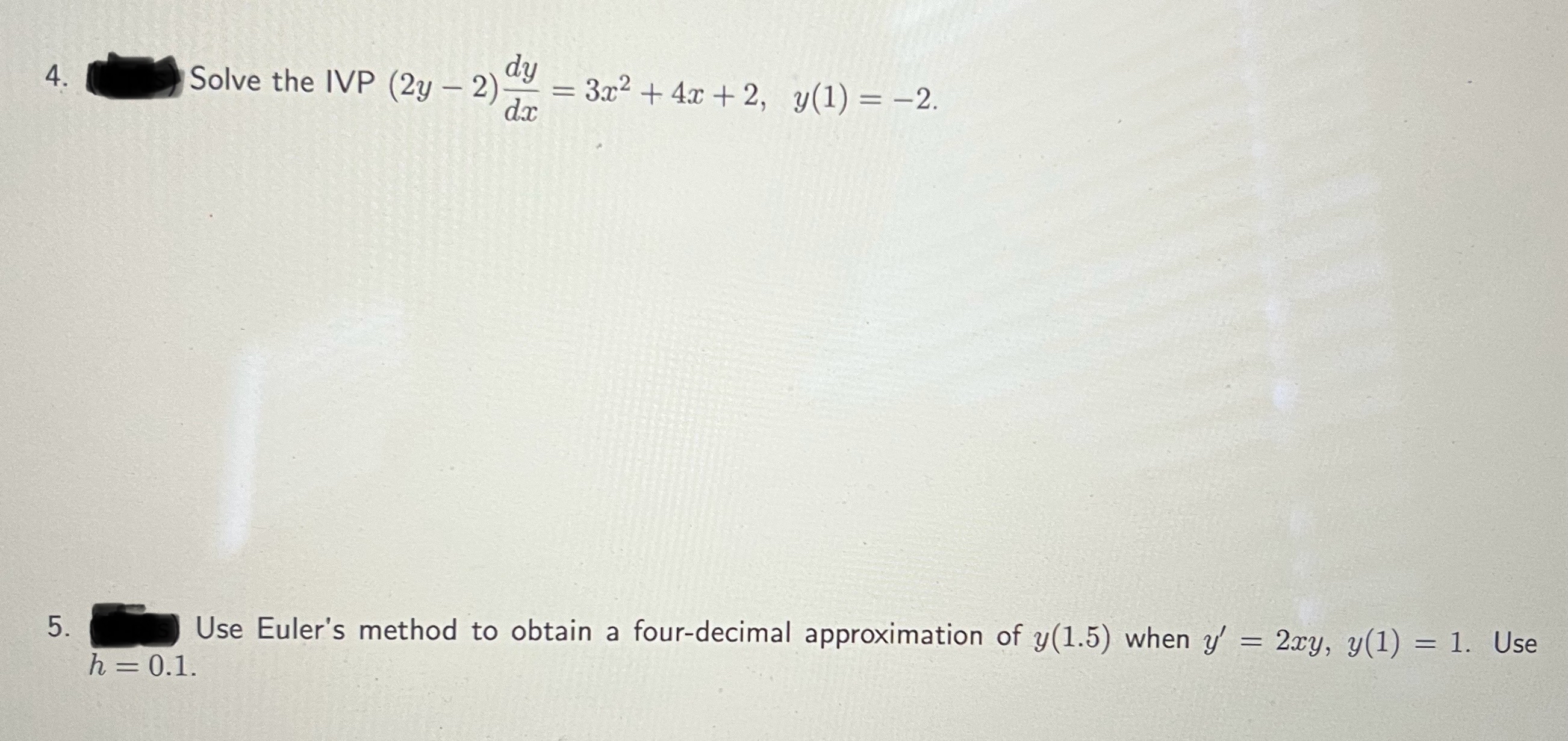 Solve the IVP (2y-2)dydx=3x2+4x+2,y(1)=-2Use Euler's | Chegg.com