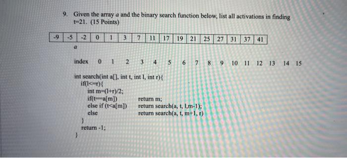 Solved 9. Given the array a and the binary search function | Chegg.com Solved 9. Given the array a and the binary search function | Chegg.com