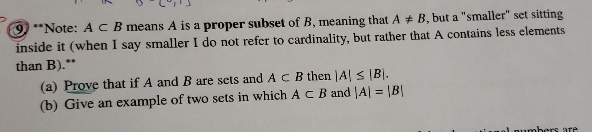 Solved ** 9 **Note: A CB means A is a proper subset of B, | Chegg.com