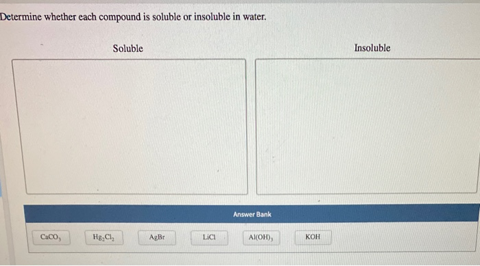 Solved Determine whether each compound is soluble or | Chegg.com Solved Determine whether each compound is soluble or | Chegg.com