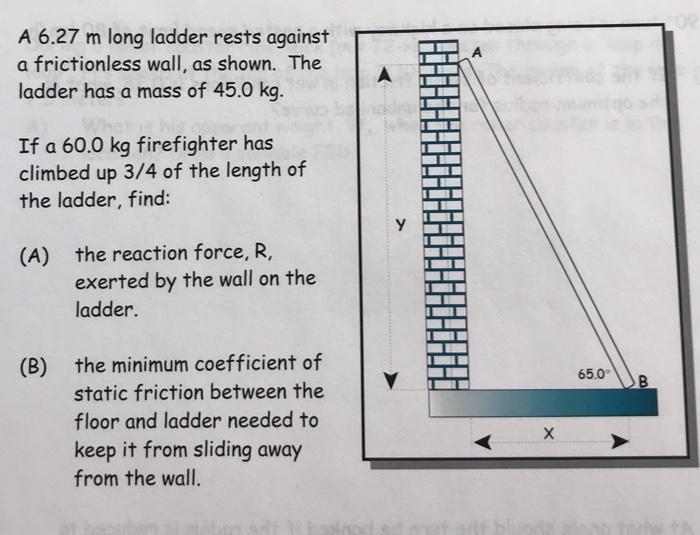 Solved A 6.27 m long ladder rests against a frictionless | Chegg.com