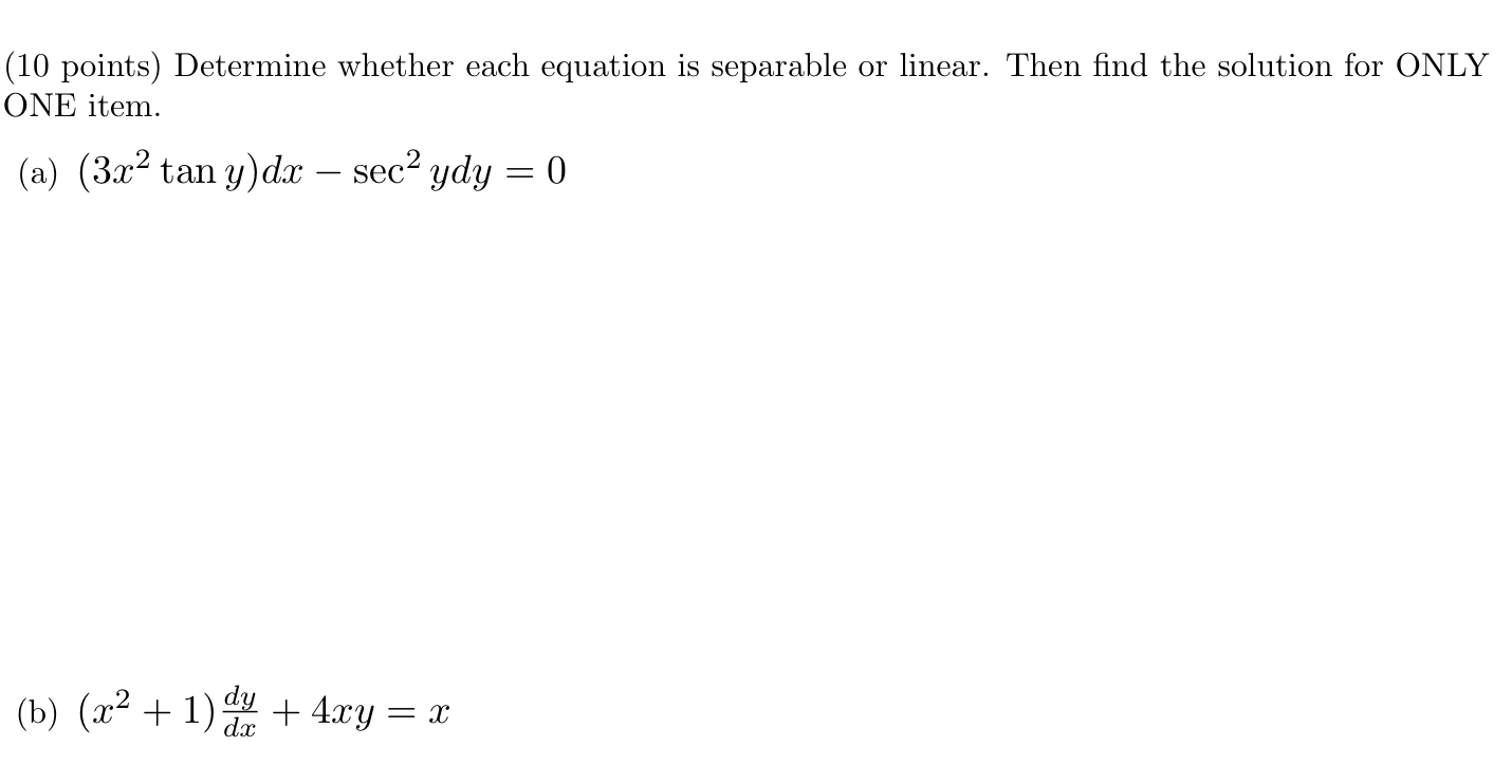 Solved Determine Whether Each Equation Is Separable Or