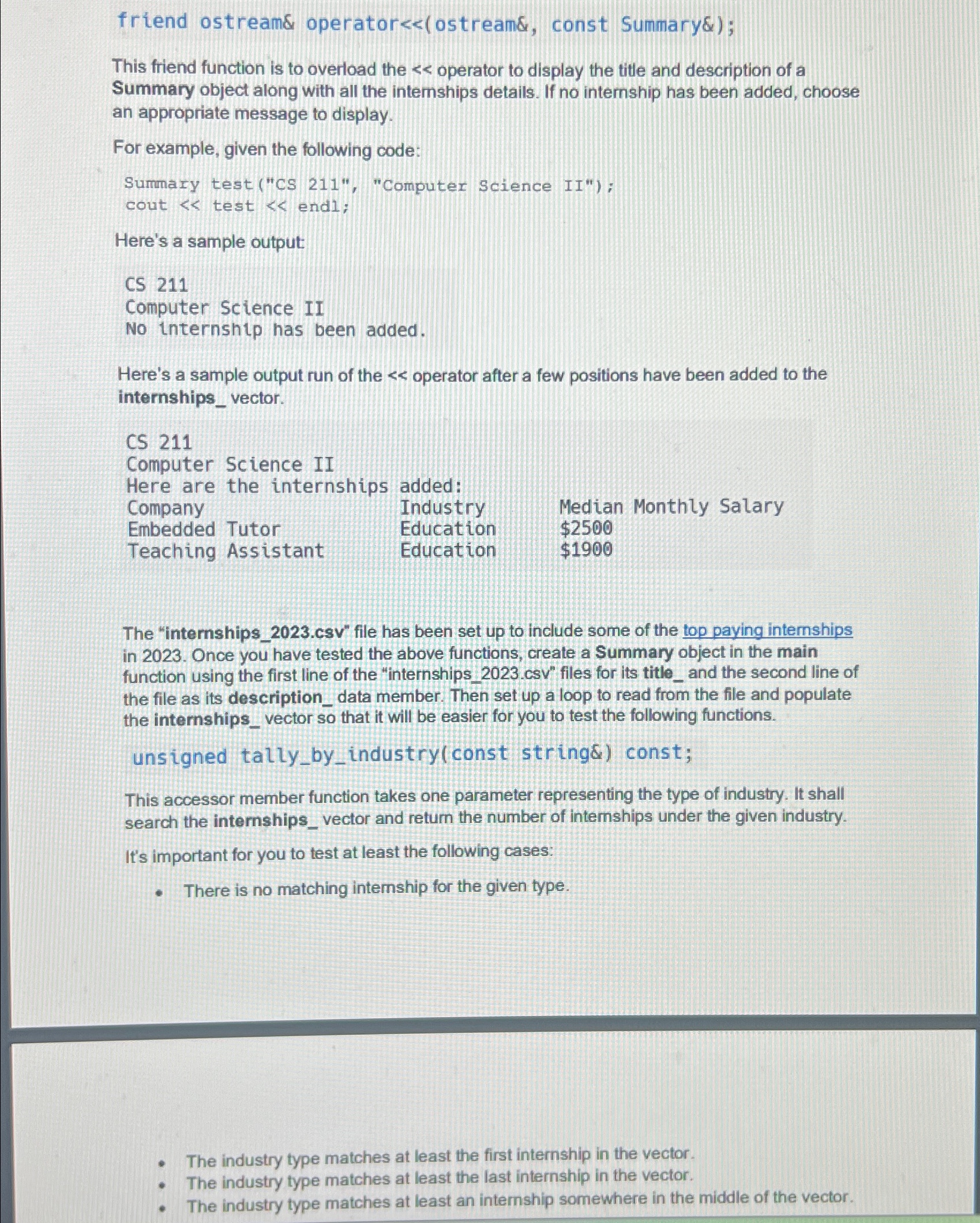 Solved fríend ostream & operator ostream &, ﻿const Summary | Chegg.com