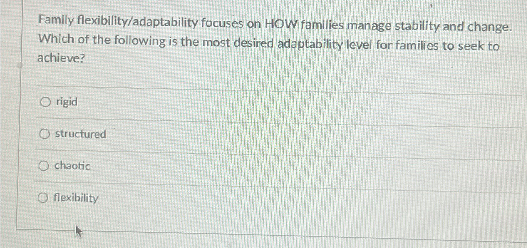 Solved Family flexibility/adaptability focuses on HOW | Chegg.com