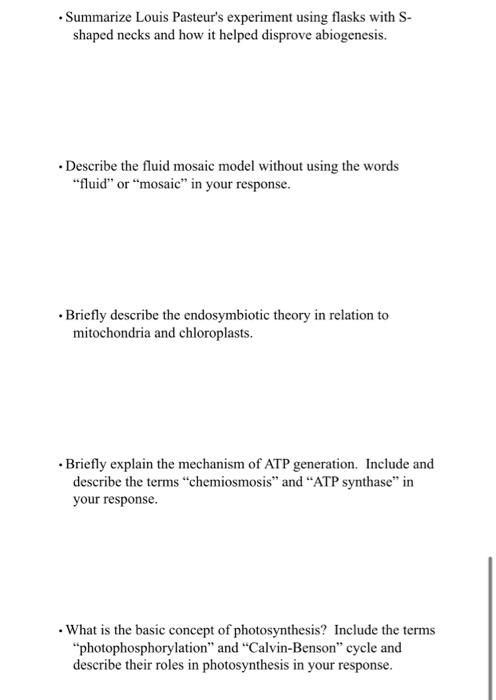 Solved -Summarize Louis Pasteur's experiment using flasks | Chegg.com