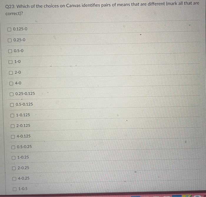 Solved Q23: Which of the choices on Canvas identifies pairs | Chegg.com